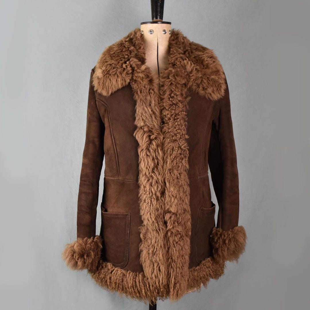 Vintage 1970s Afghan Brown Shearling Sheepskin Suede Jacket Coat ...