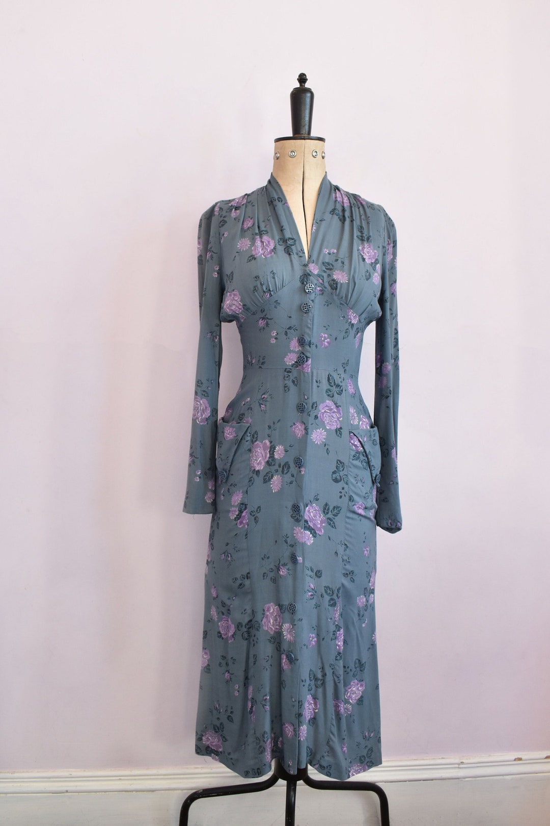 Vintage 1970s 40s Style Ann Reeves & Co Floral Rayon Buttown Down ...