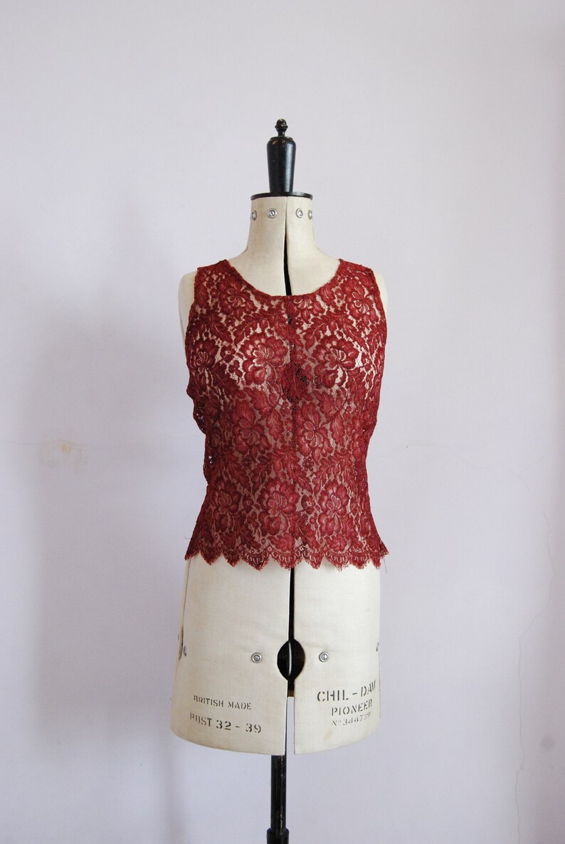 Vintage 1960s Burgundy Sheer Lace Tank Top 60s Lace Blouse - Etsy
