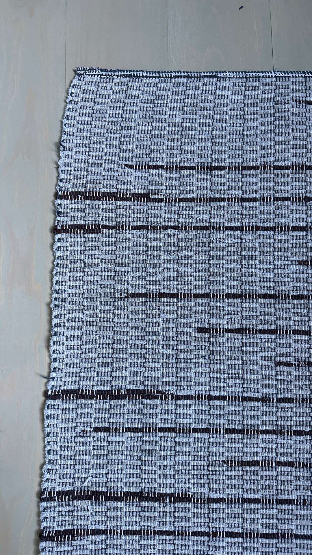 Vintage Rag Rug - Cotton - Blue White & Brown - Etsy