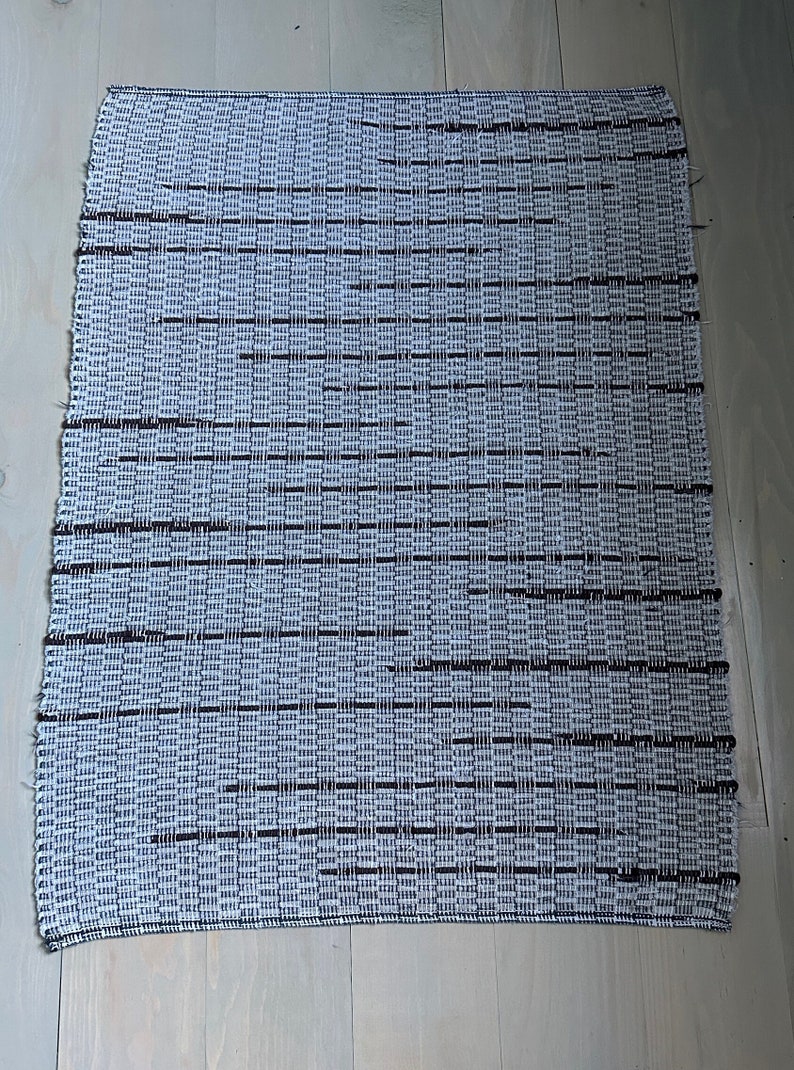 Vintage Rag Rug - Cotton - Blue White & Brown - Etsy