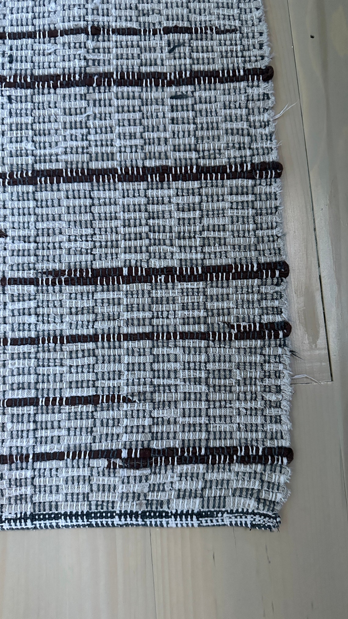 Vintage Rag Rug - Cotton - Blue White & Brown - Etsy