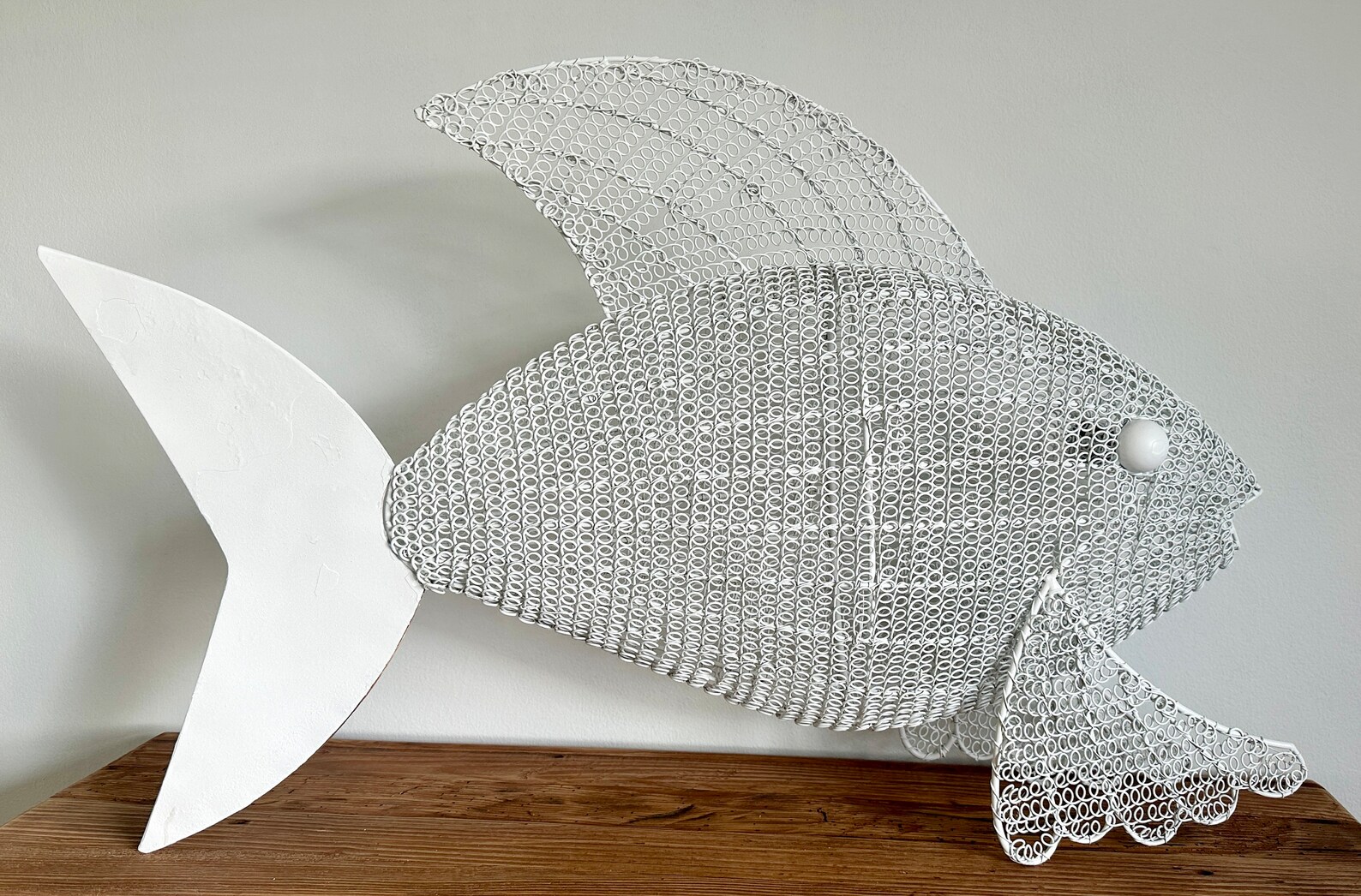 Giant Vintage Wirework Fish Sculpture- Coiled Wire - Scalloped Edge ...