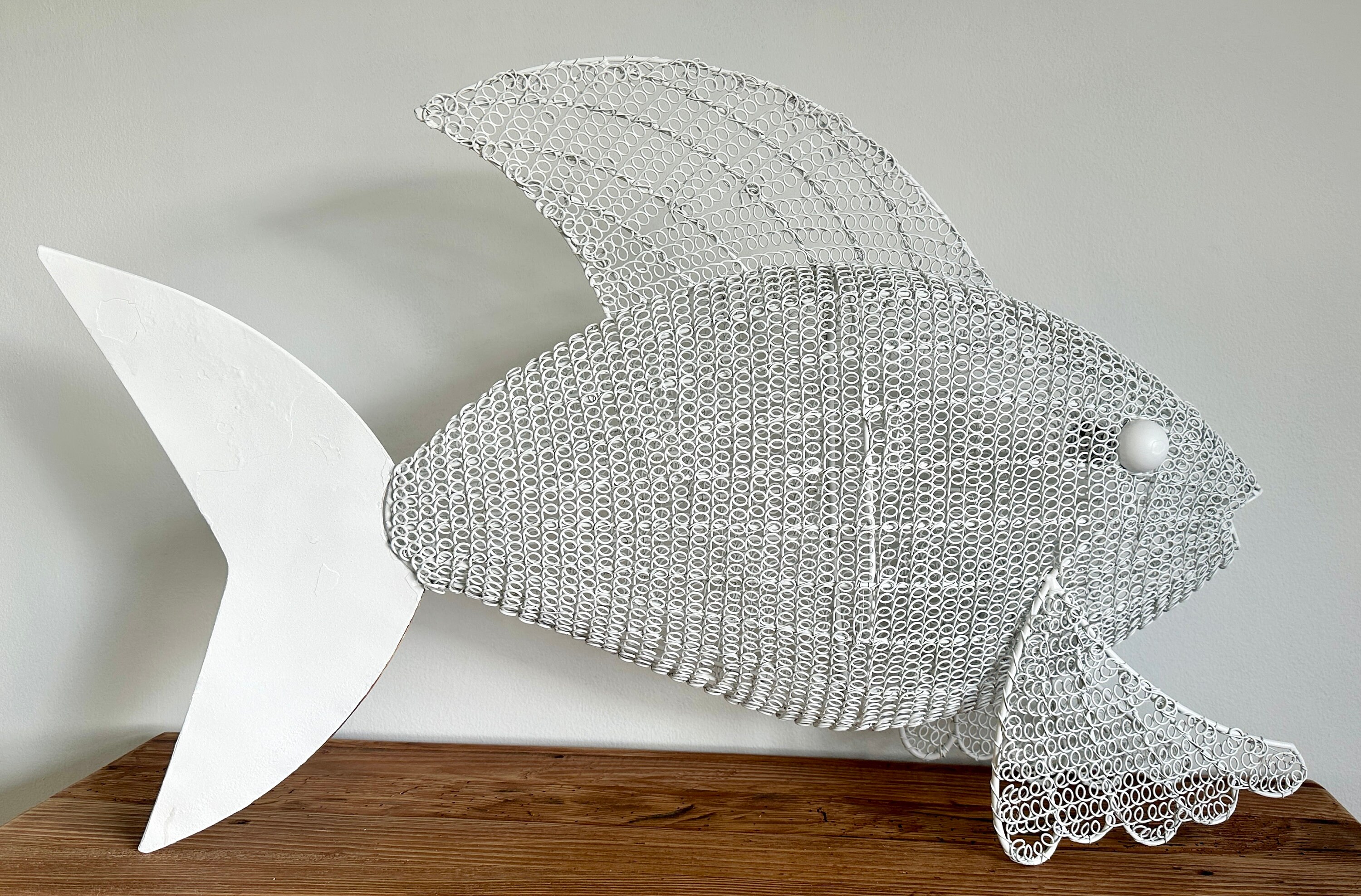 Giant Vintage Wirework Fish Sculpture- Coiled Wire - Scalloped Edge ...