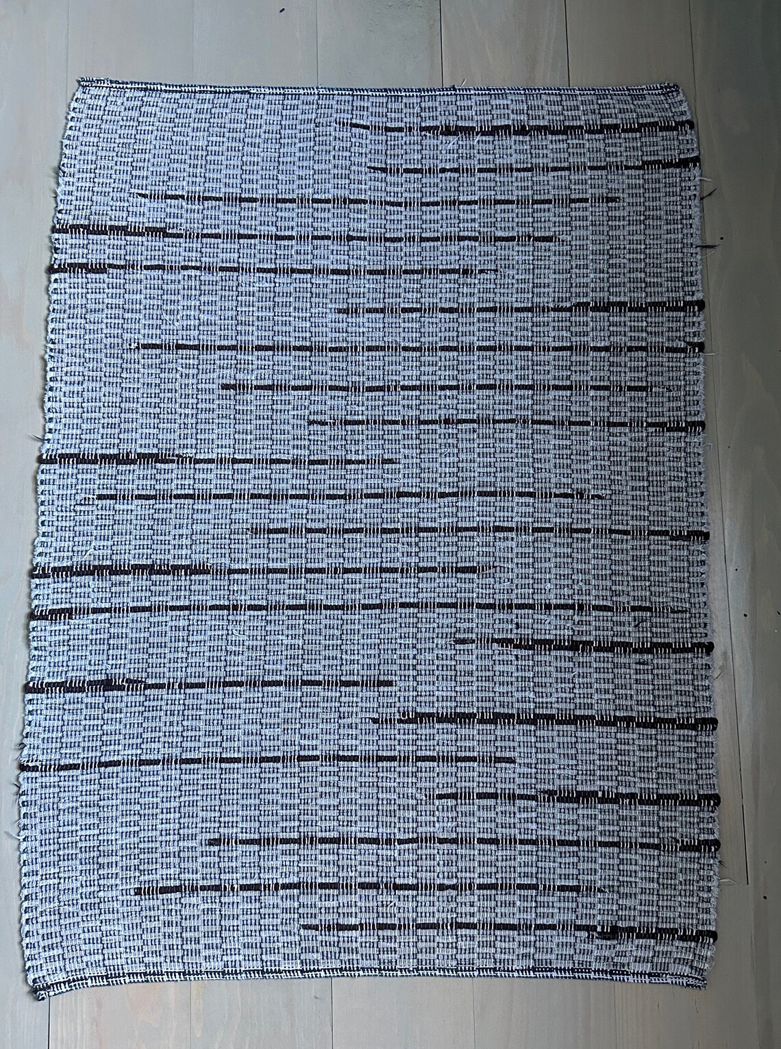 Vintage Rag Rug - Cotton - Blue White & Brown - Etsy