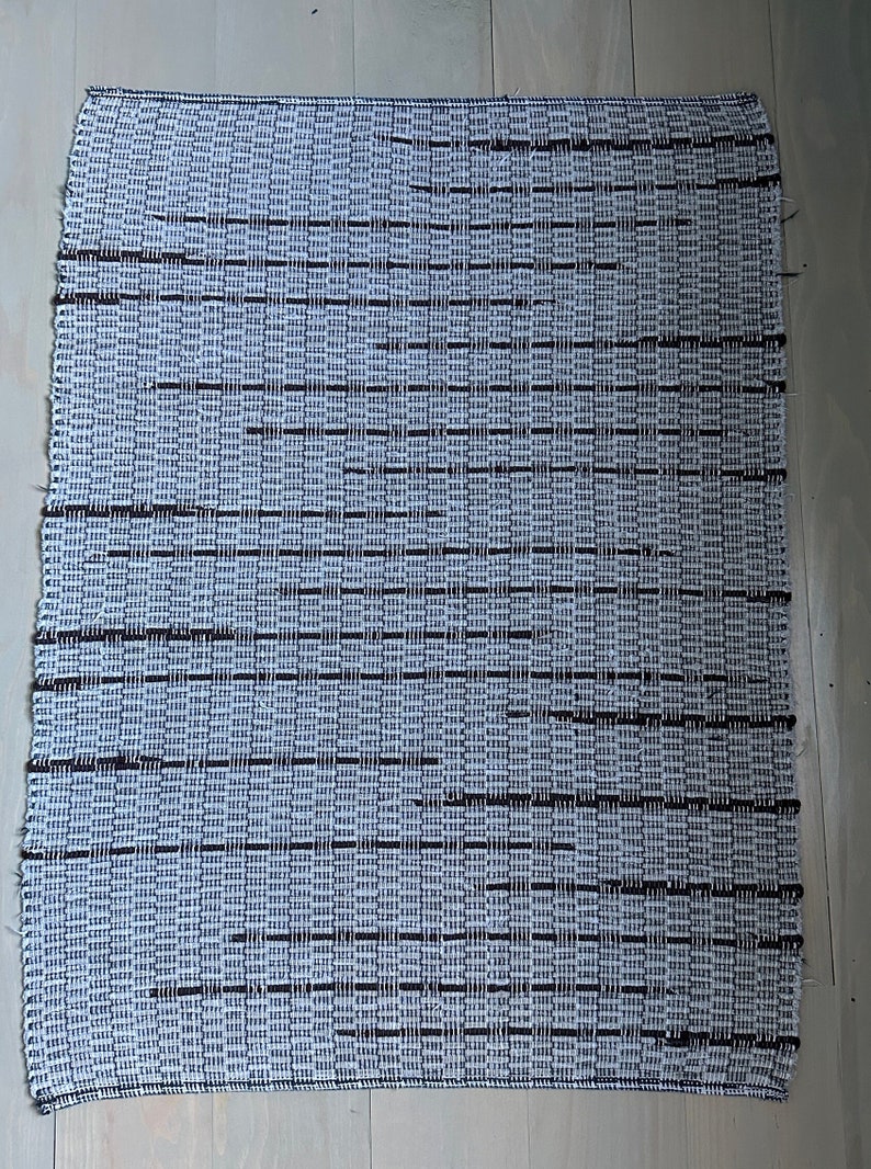 Vintage Rag Rug - Cotton - Blue White & Brown - Etsy