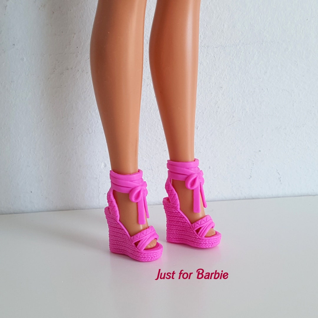 Barbie Pink Shoes Pink Wedge Ankle Strap Barbie Doll Sandals - Etsy
