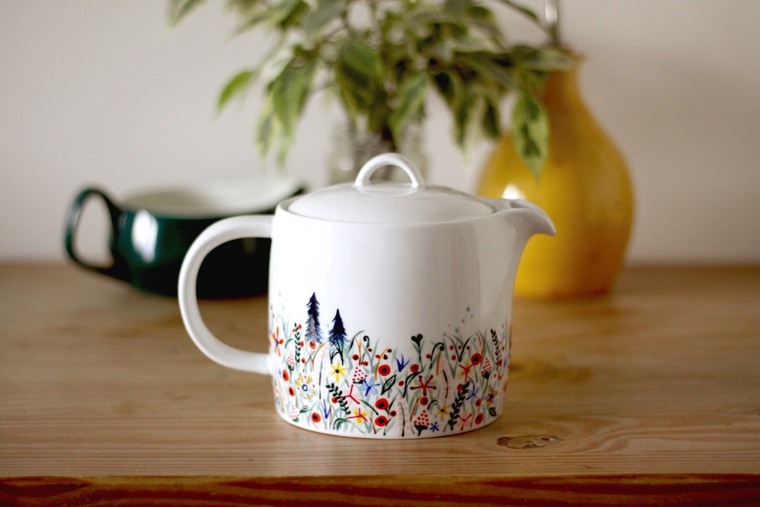 Hand Painted Teapot Wildflowers in Spring Meadow With Trees - Etsy