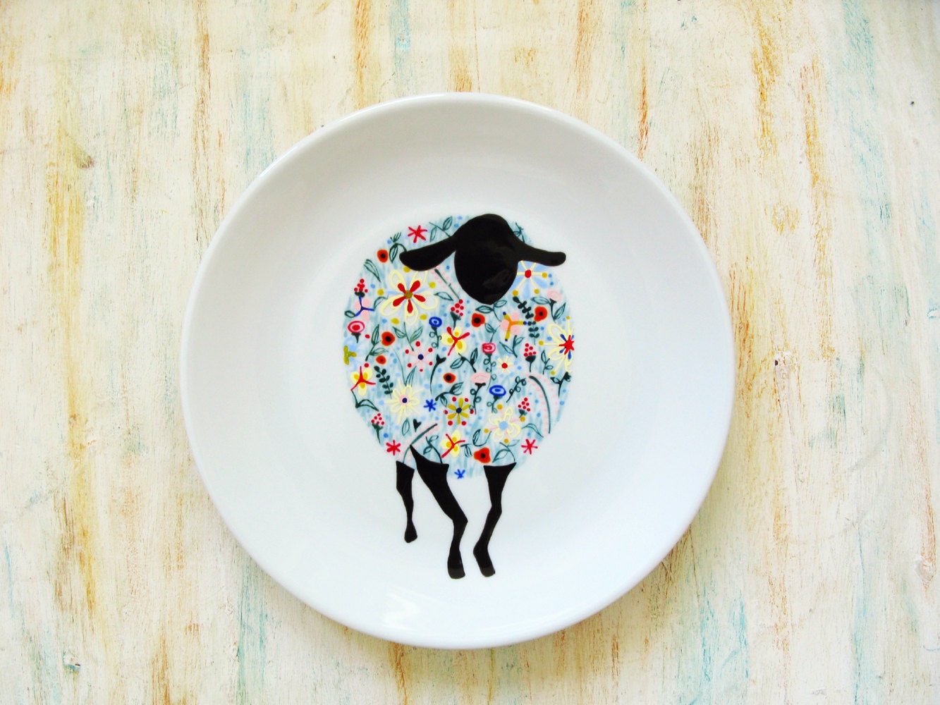 Hand Painted Decorative Ceramic Plate - Wildflower Sheep - Etsy