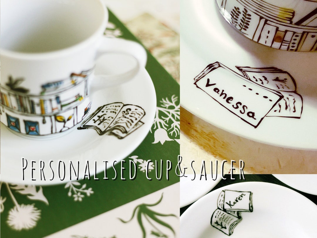 Personalised Cup and Saucer - Porcelain - Book - A - Holic - Etsy