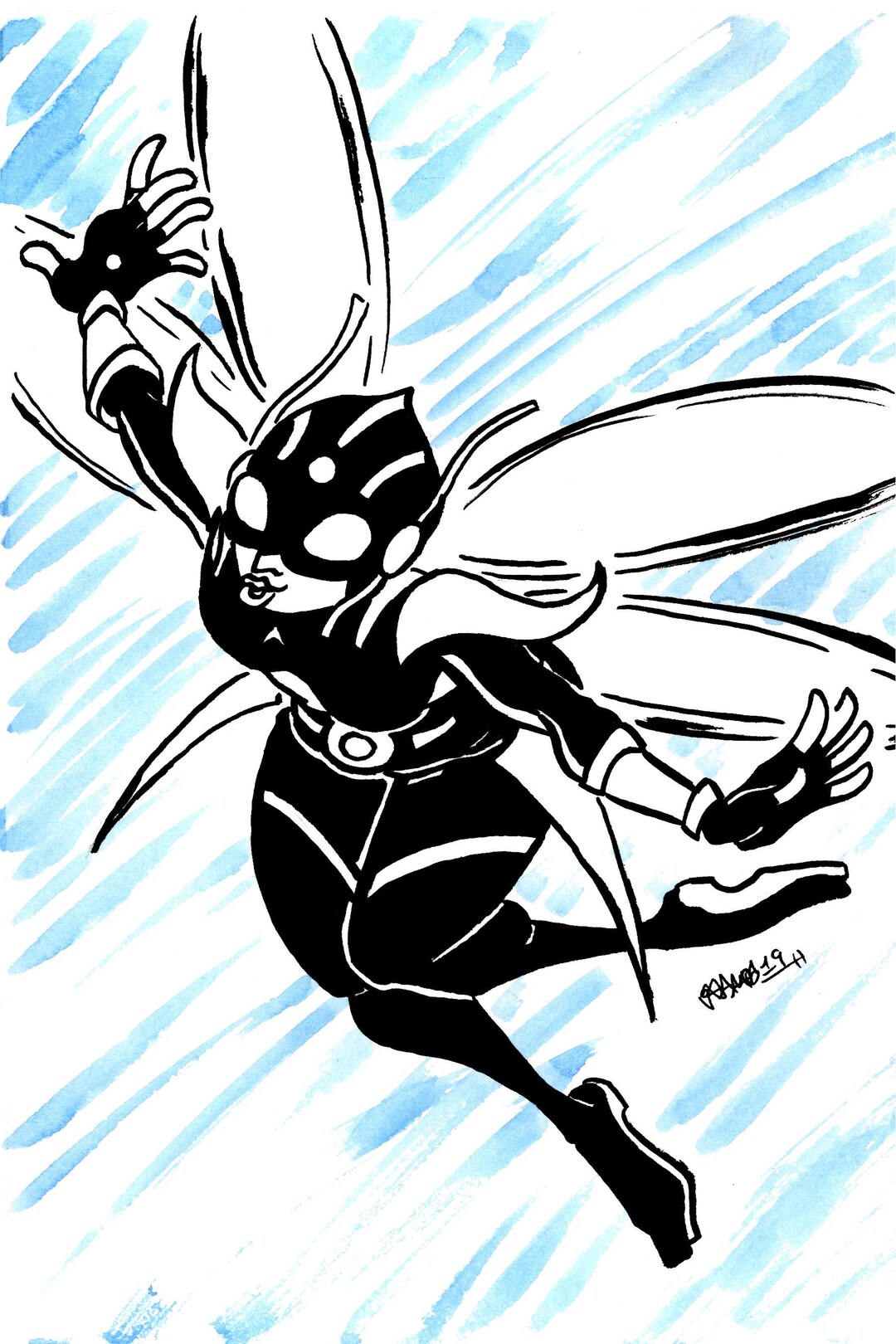 The Wasp, Marvel Comics, Small Ink & Watercolor Original Drawing - Etsy