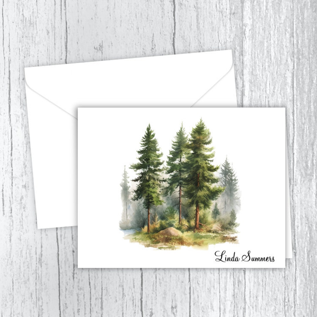 Personalized Pine Tree Note Cards: Watercolor Stationery Set - Etsy