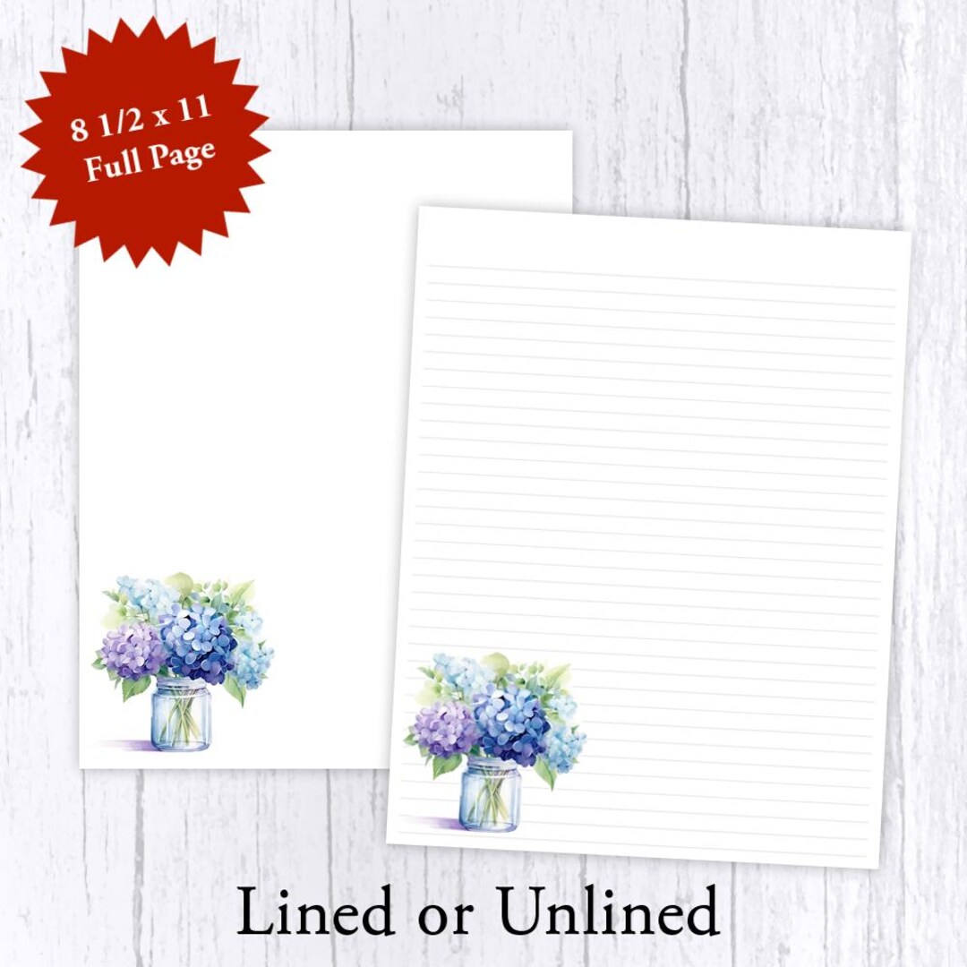 Hydrangea Writing Paper: Floral Stationery Set, Lined or Unlined - Etsy
