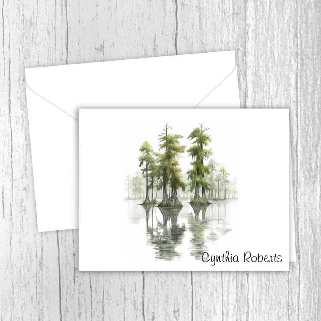 Personalized Note Cards, Cypress Trees Along the Bayou, Stationery, Set ...