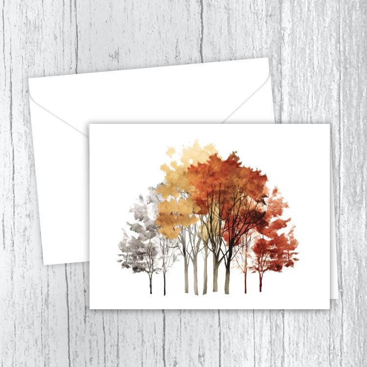 Fall Trees Note Card Set, Autumn Stationery With Envelopes - Etsy