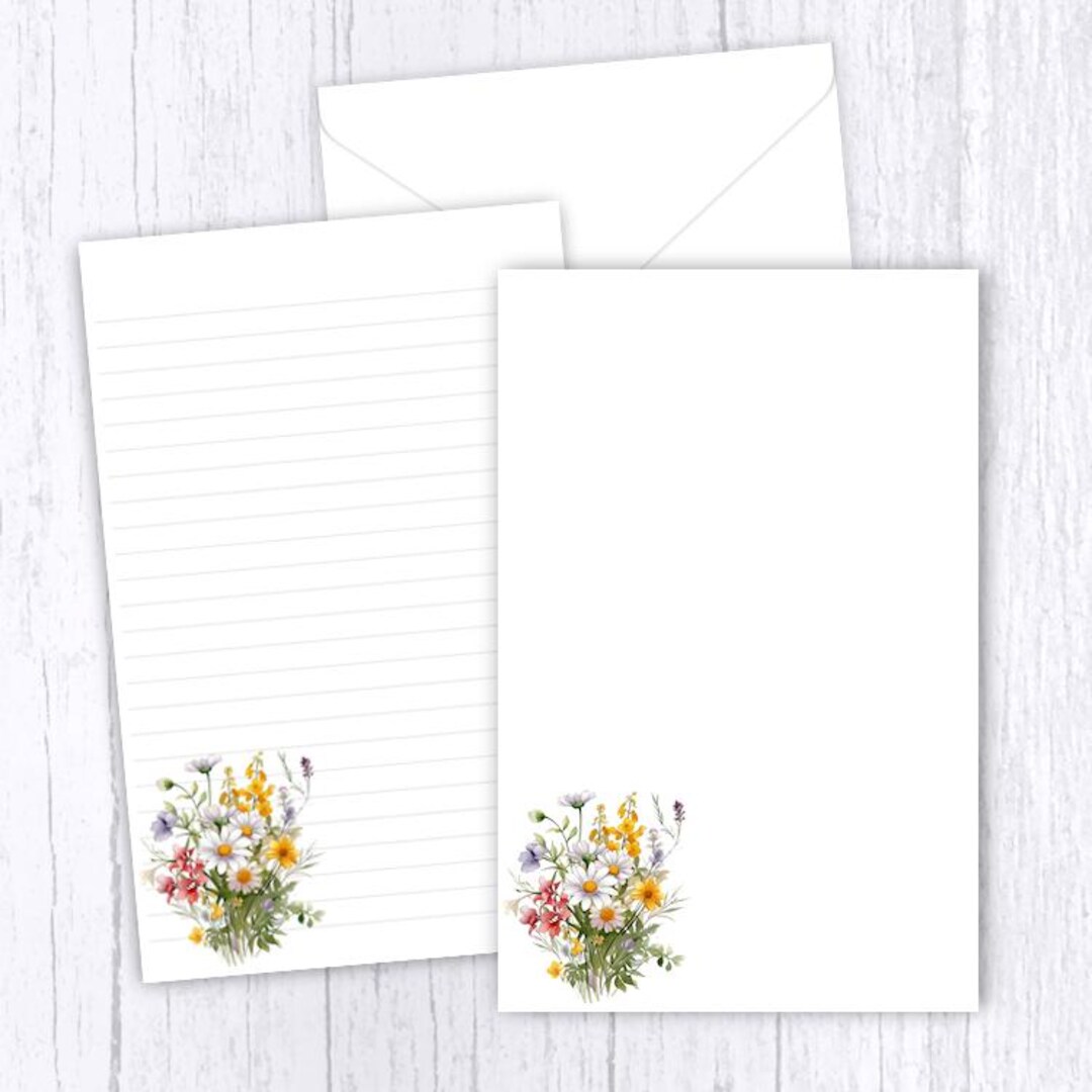Daisy Stationery Set - Floral Writing Paper With Envelopes, Half Page ...