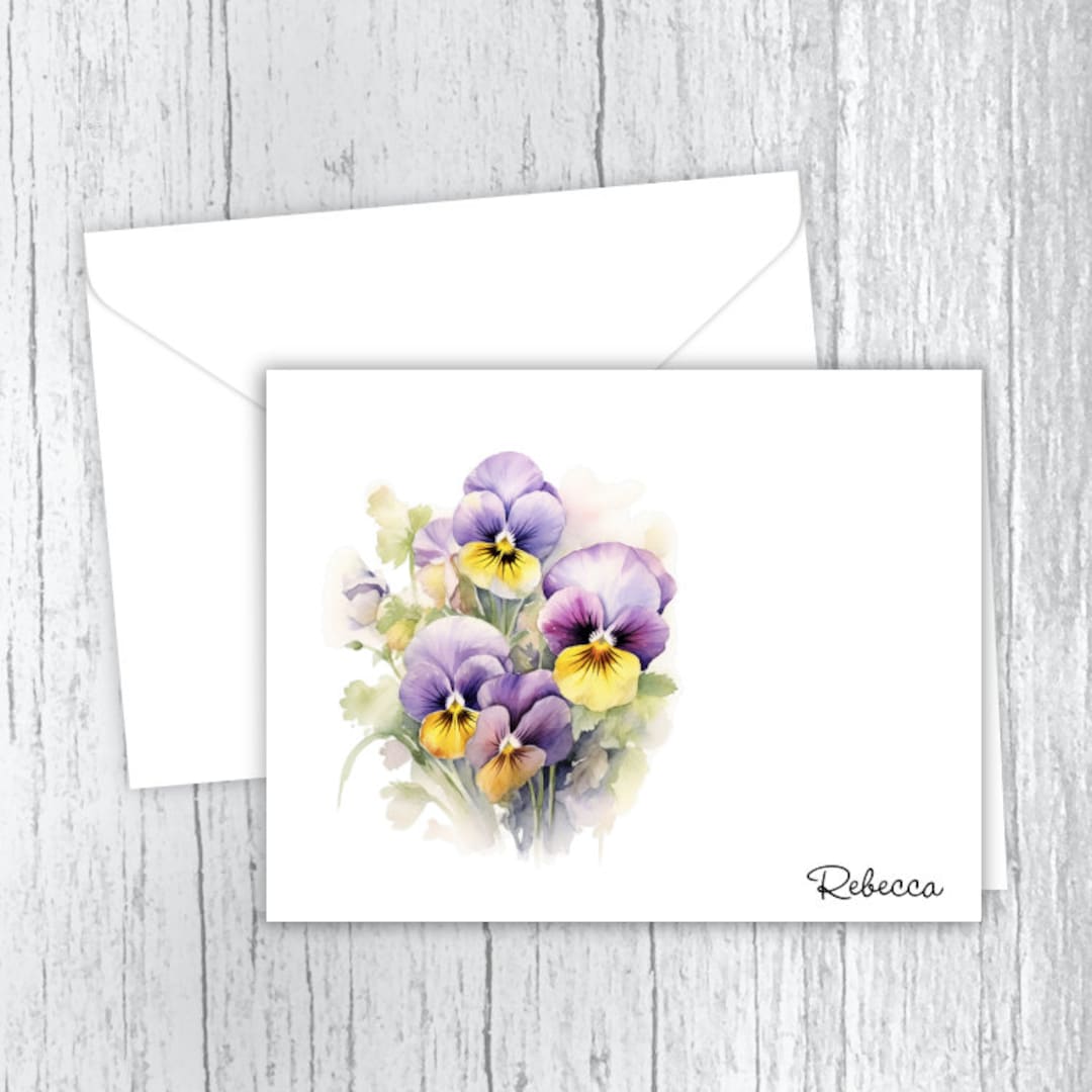 Personalized Note Cards, Pansies, Stationery, Set of 10 Folded Note ...