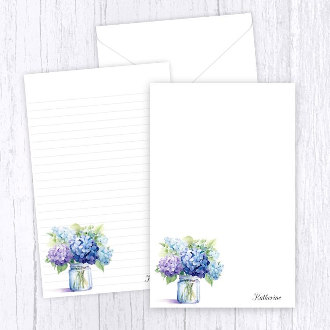 Personalized Hydrangeas in a Jar Writing Paper Set: Floral Stationery ...