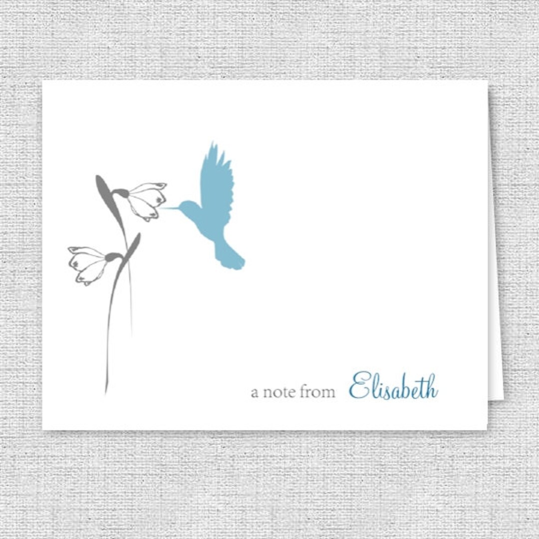 Hummingbird and Flower Printed Note Cards Set of 10 Personalized ...