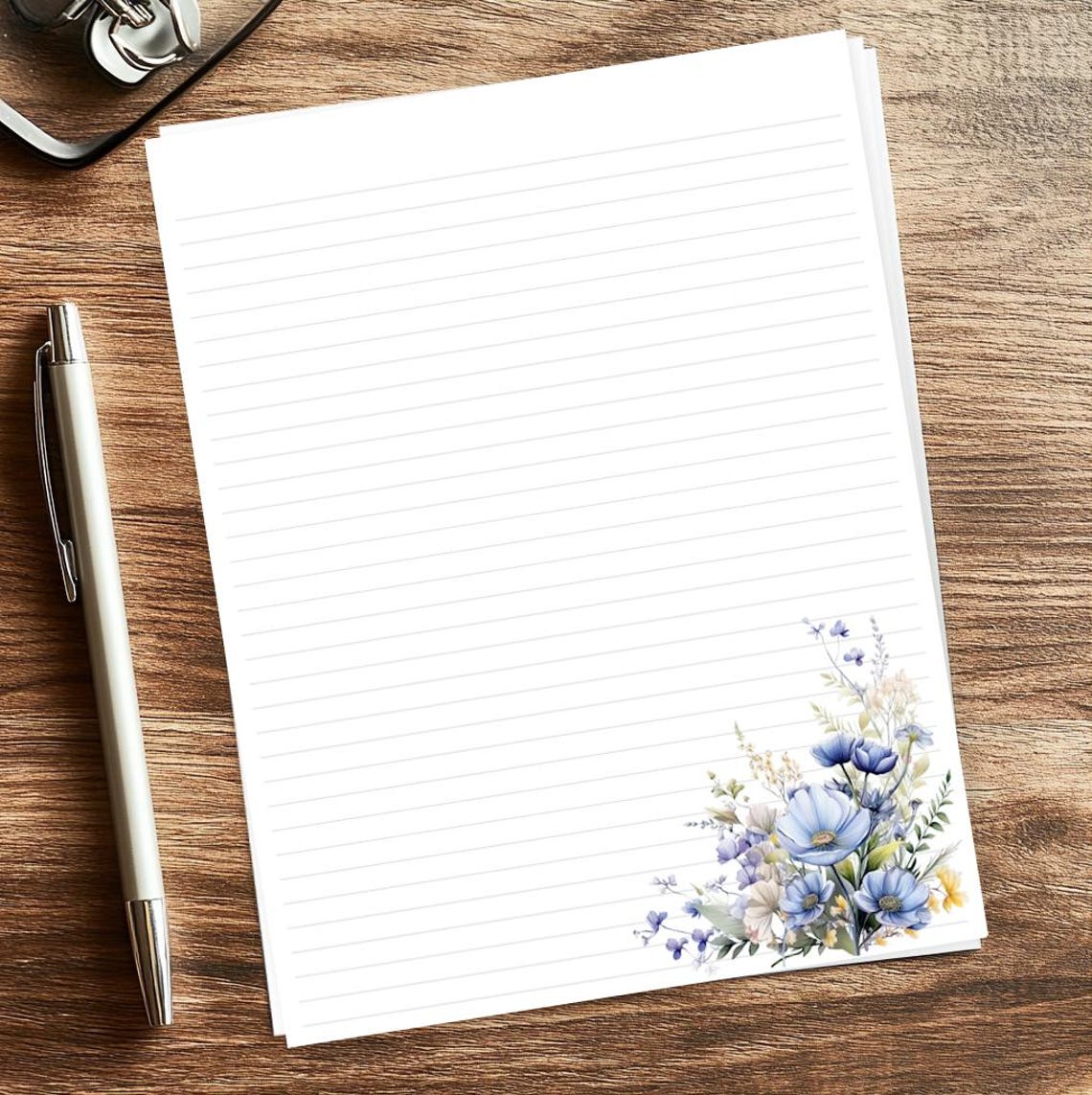 Blue Flowers Writing Paper - Botanical Stationery Set (8.5 X 11, Lined ...