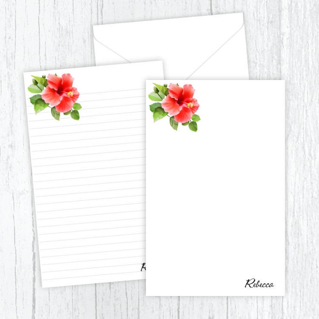 Red Hibiscus - Floral Writing Paper - Personalized Stationery ...