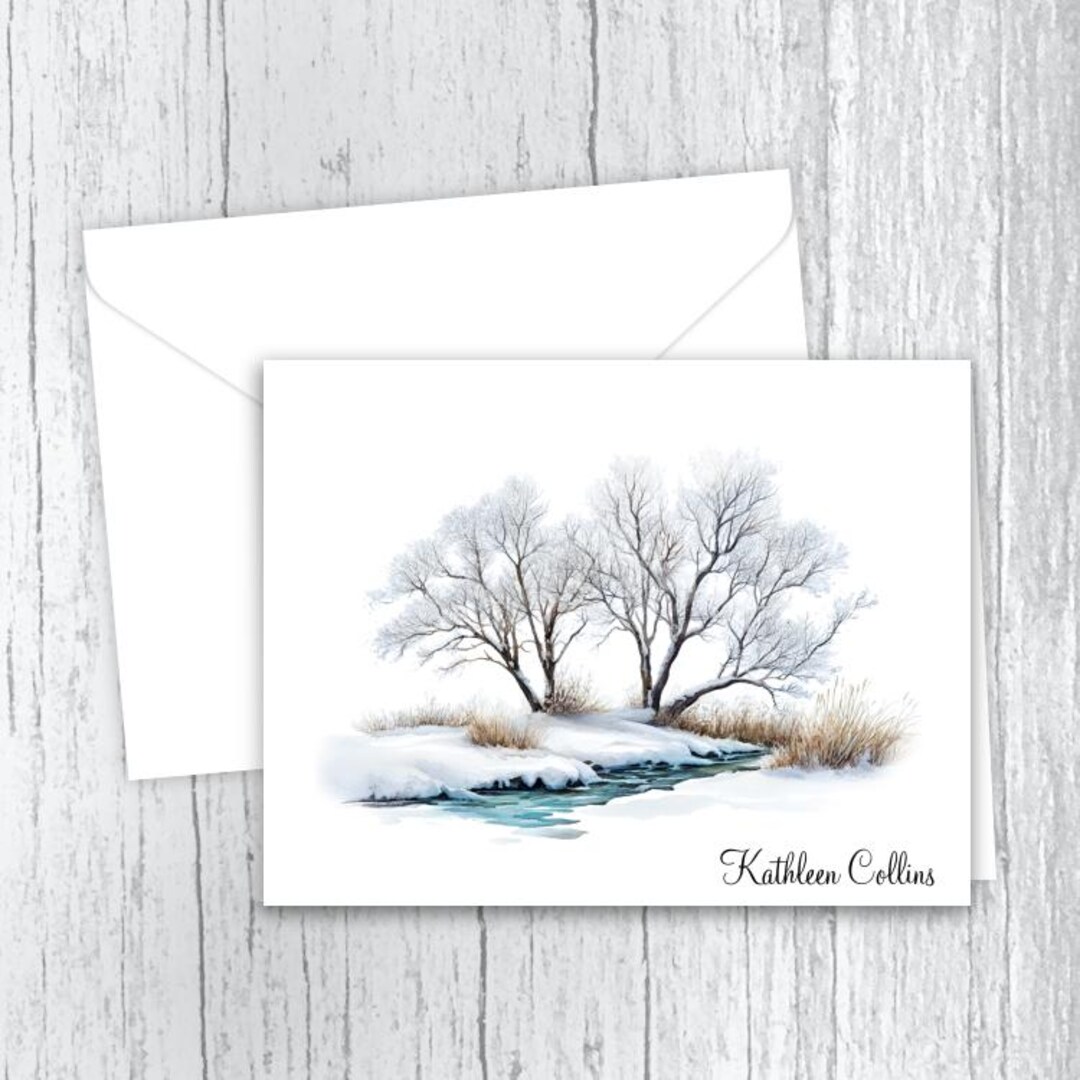 Winter Stream Personalized Note Cards, Scenery Stationery - Etsy