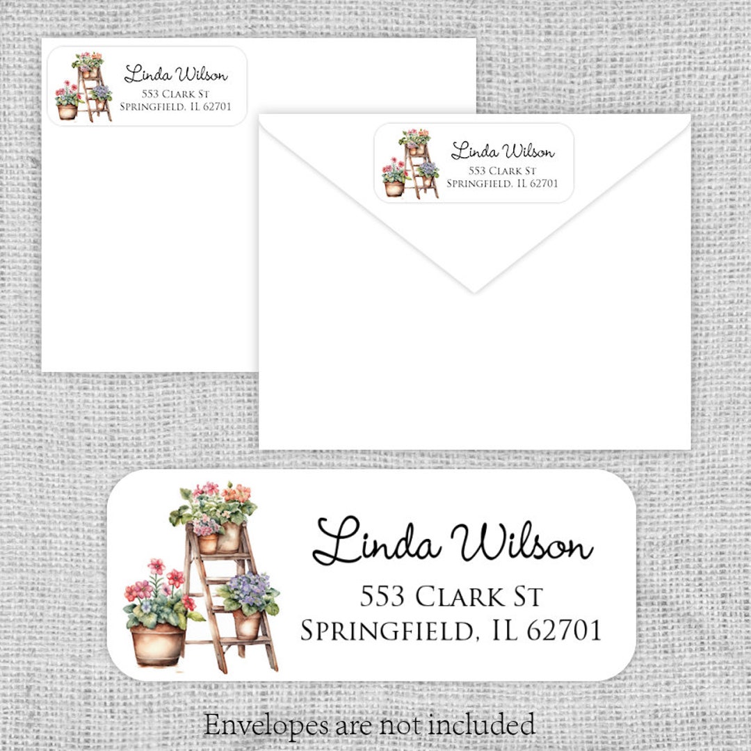 Return Address Labels • Stepladder Plant Stand • Matte or Glossy ...