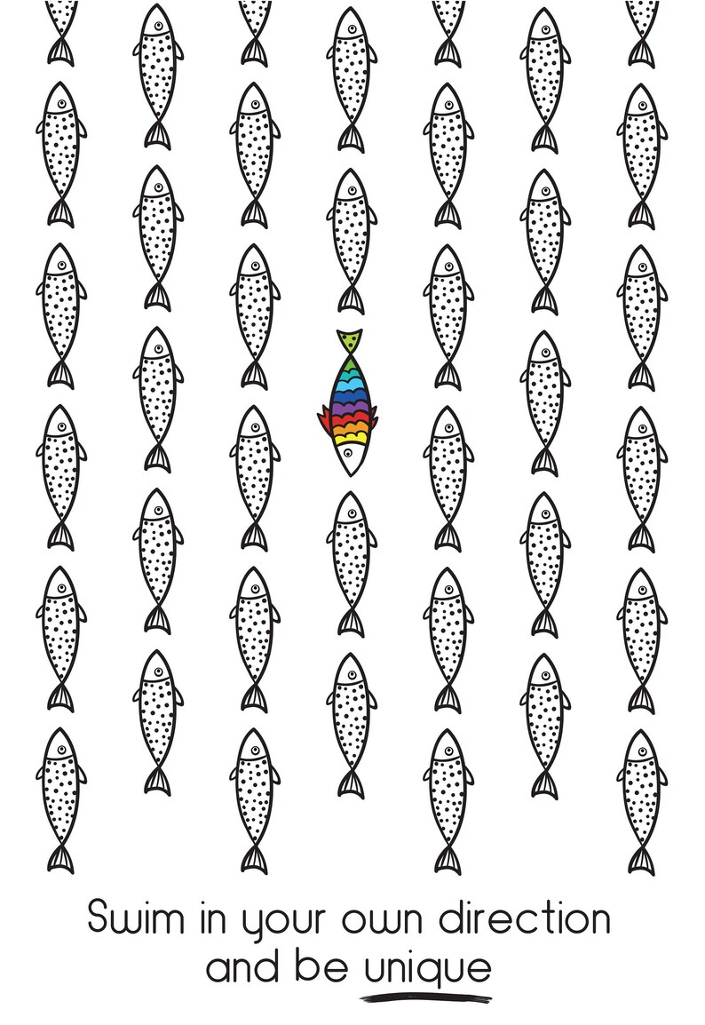 Fish Swim in Your Own Direction Printable Art. Great to Send - Etsy Fish Swim in Your Own Direction Printable Art. Great to Send - Etsy