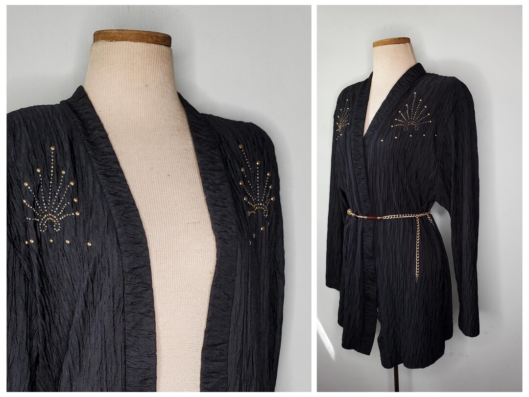 Vintage 80s Power Shoulder Gold Metal Starburst Stud Glam Rock Black ...
