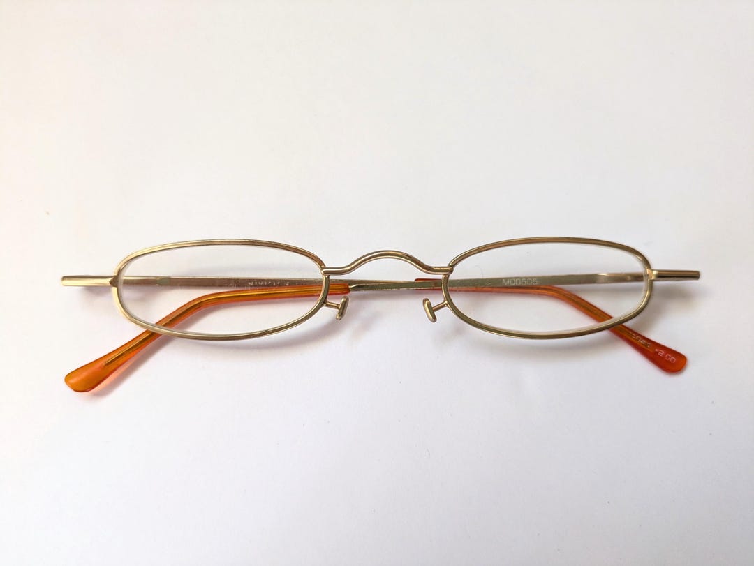 Vintage Slim Small Round Eyeglasses Gold Metal Rim Reading Glasses ...