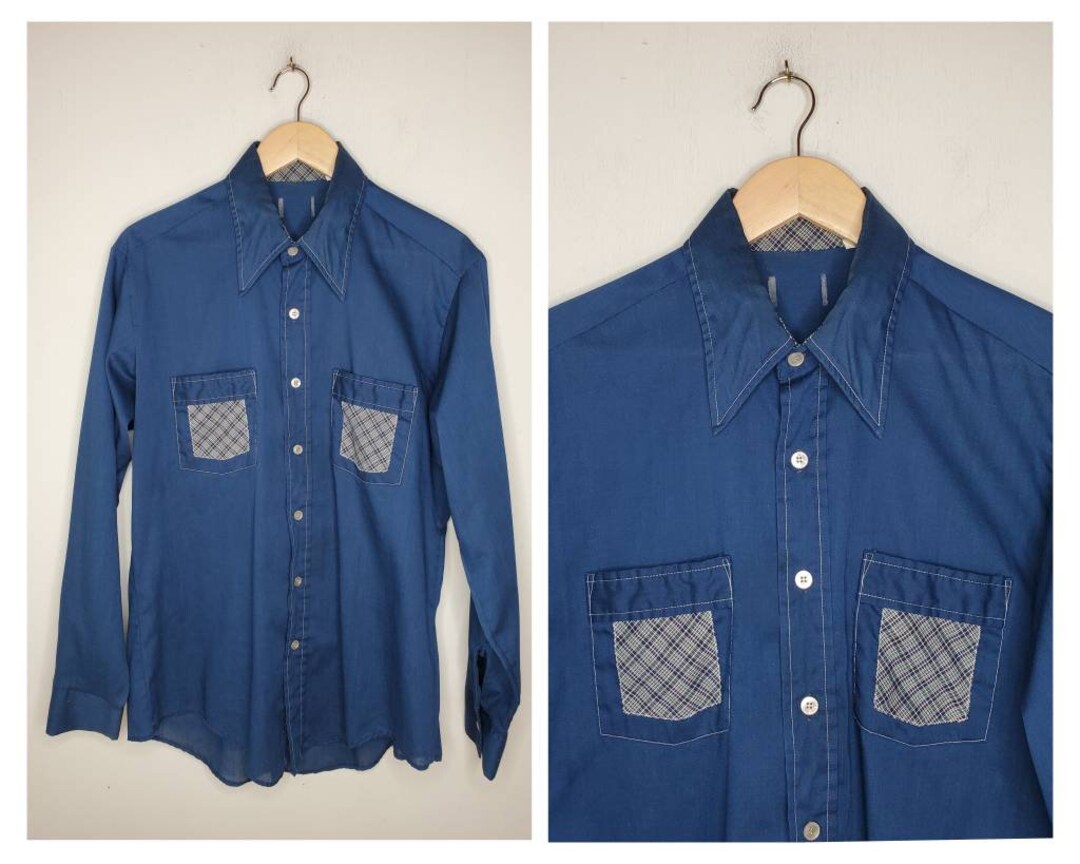 SALE Vintage 70s Western Retro Collar Plaid Pocket Button up Shirt Men ...