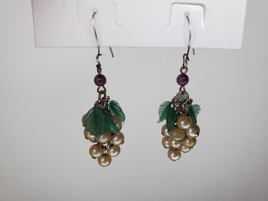 Vintage Pearl Cluster Bunch of Grapes Fruit Dangle Earrings - Etsy
