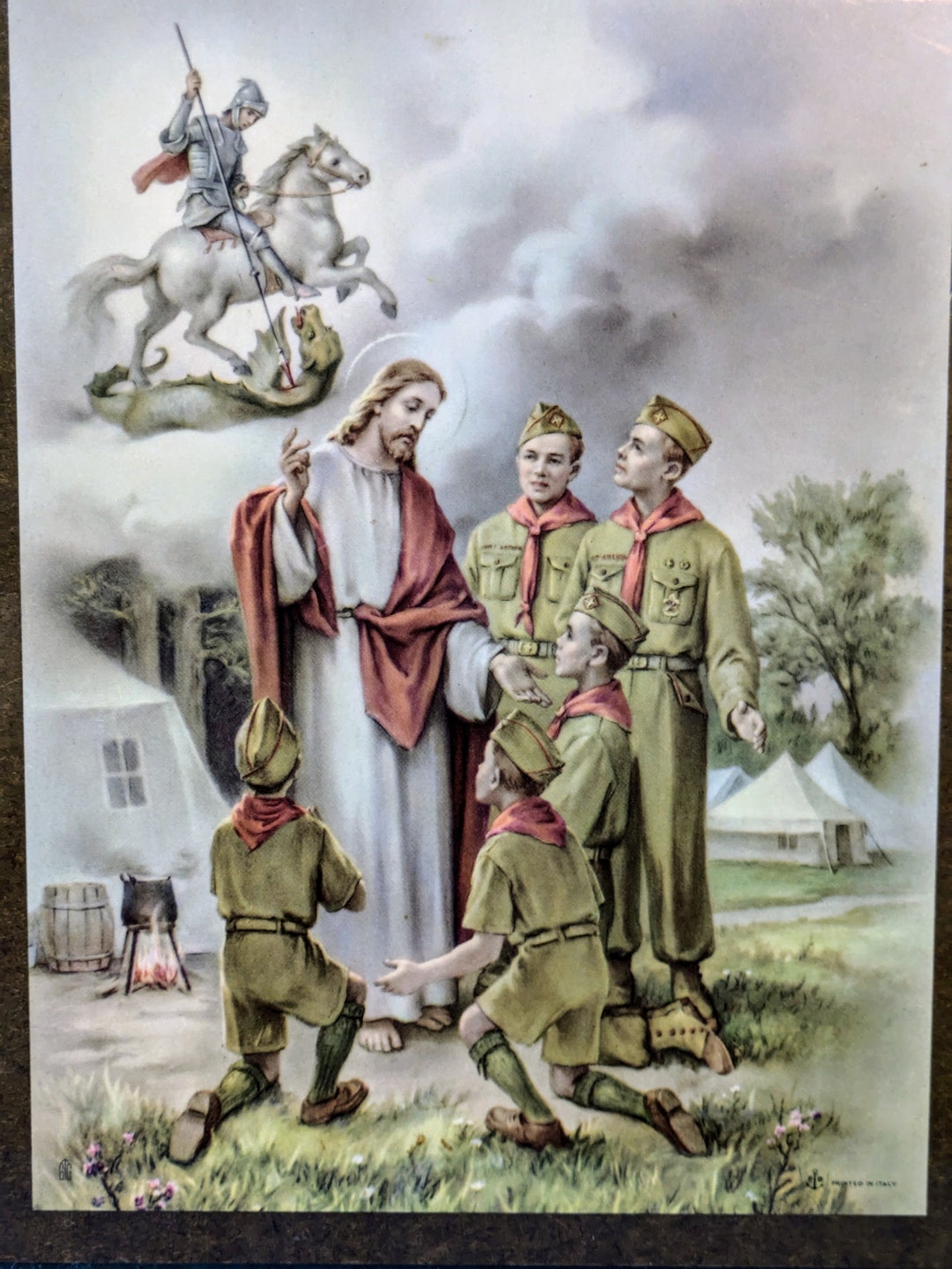 Vintage Jesus and the Boy Scouts - Wall Hanging 9” X 7” - 1960’s ...