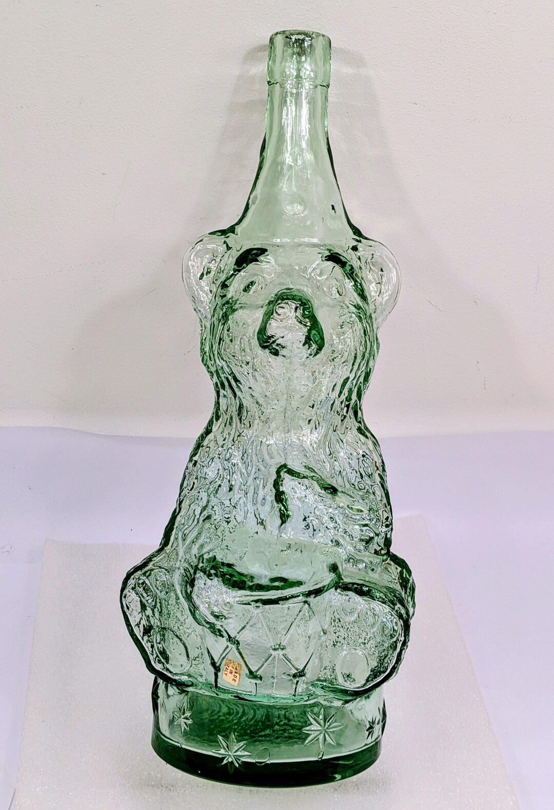 Vintage Clear Green Glass Circus Bear Novelty Wine Bottle Italy 1980s ...