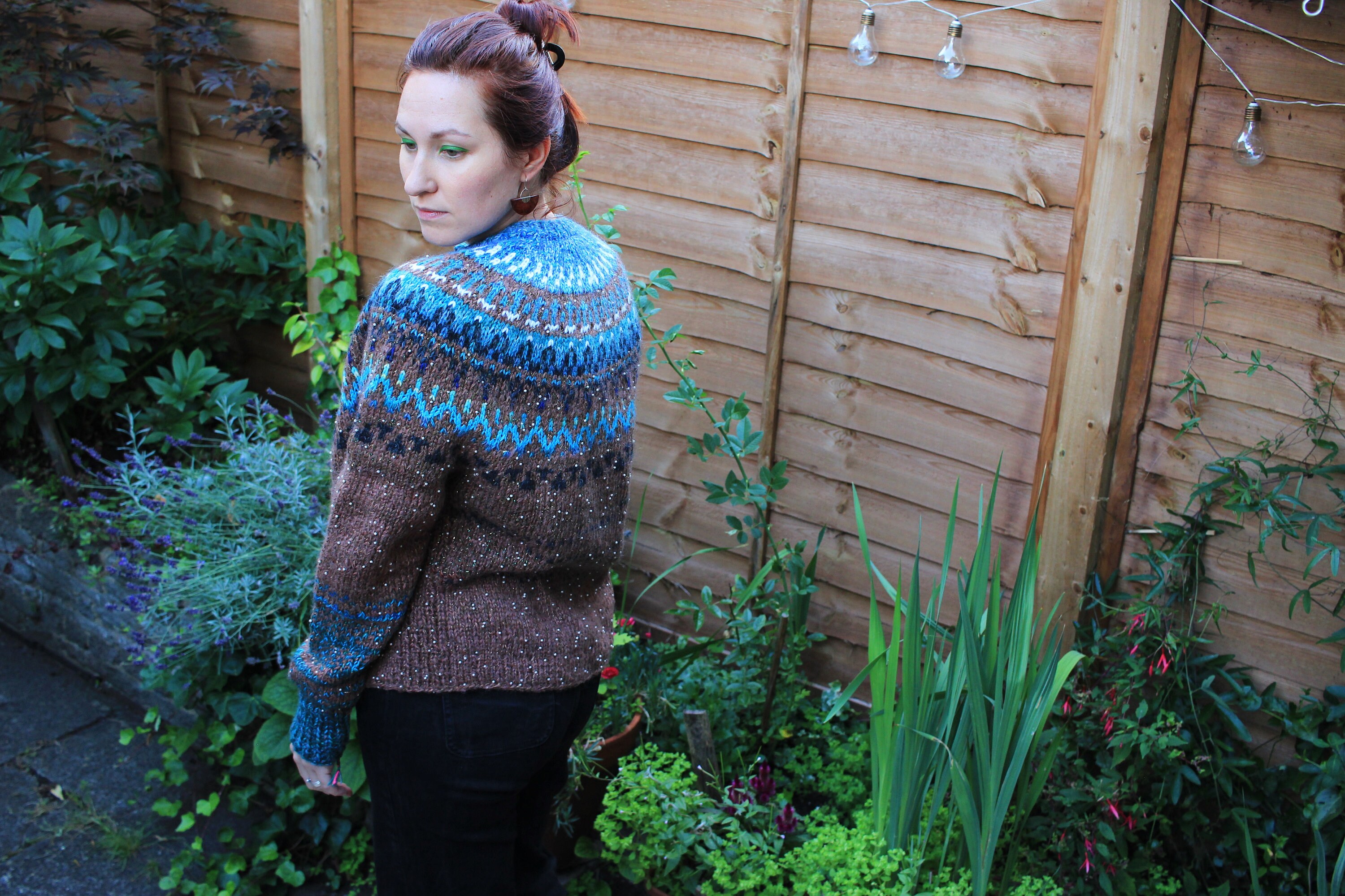 Handmade Knitted Icelandic Style Fair Isle Dark Brown Natural Merino ...
