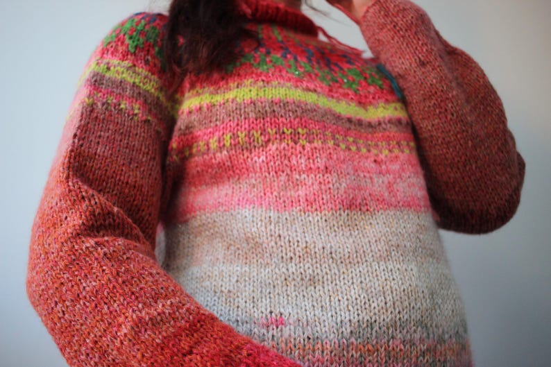 Hand Knitted Wool Sweater: Icelandic Fair Isle Style, Bright Pattern ...