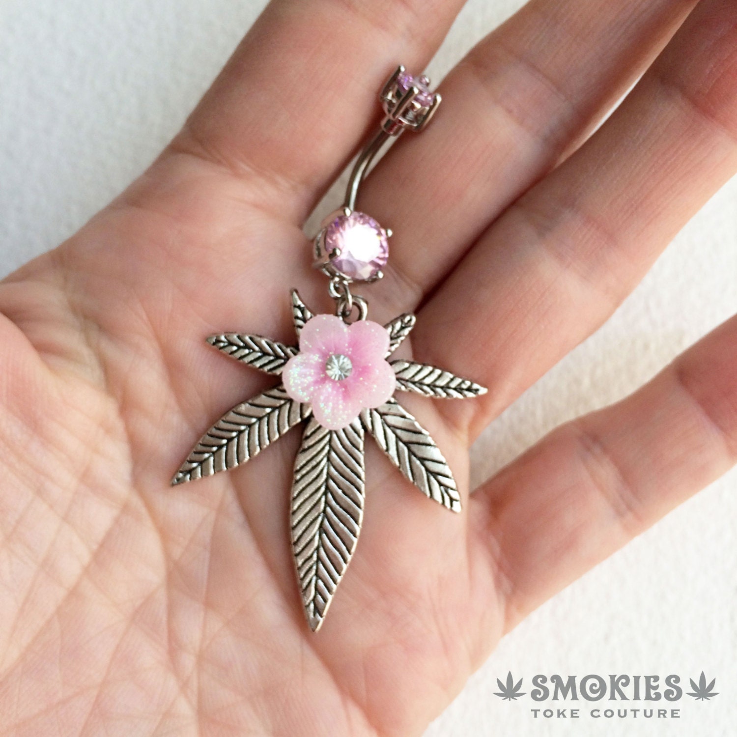 Weed Jewelry, Weed, Cannabis, Marijuana, LARGE Belly Button Ring, Pink ...