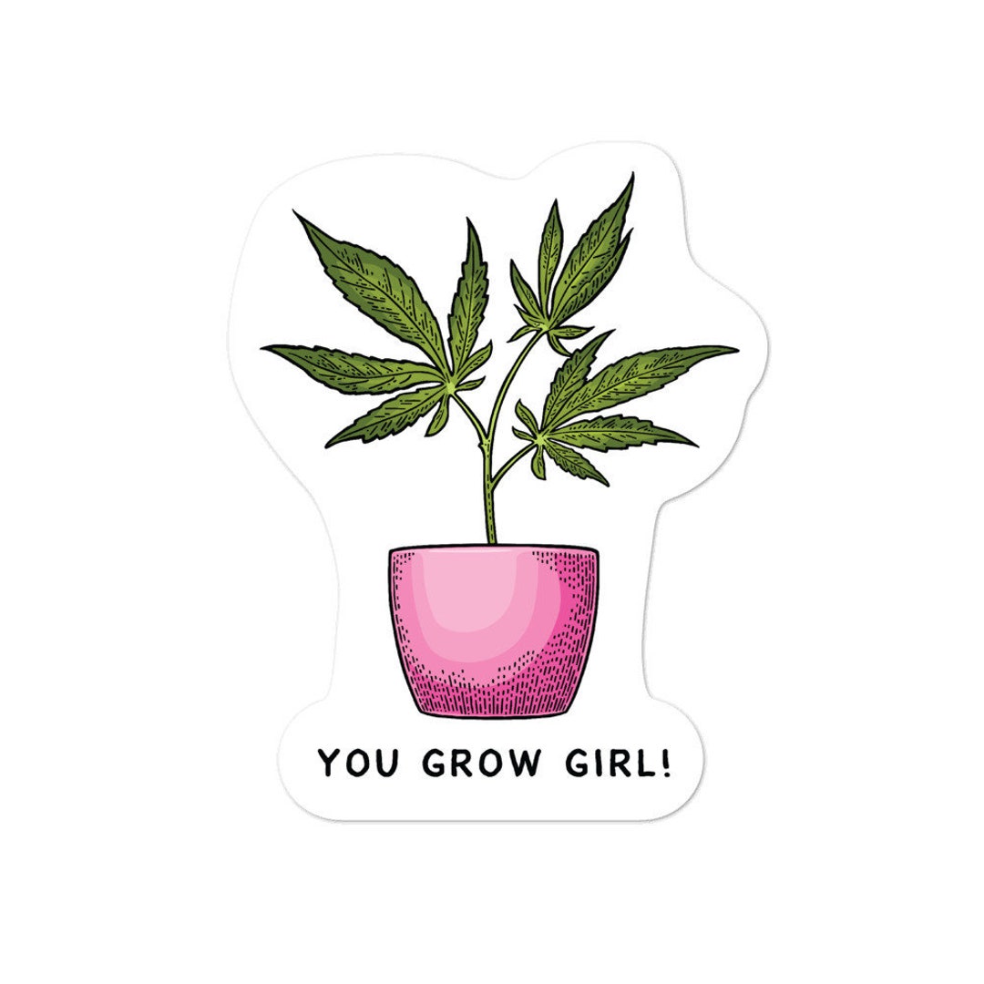 You Grow Girl Cute Funny Weed Sticker - 3 - 5.5 Inch - Water Bottle ...