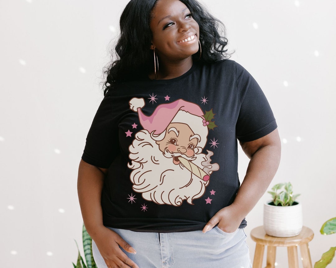 Stoner Christmas Shirt Retro Pink Santa Shirt Funny Weed Gift Pink ...