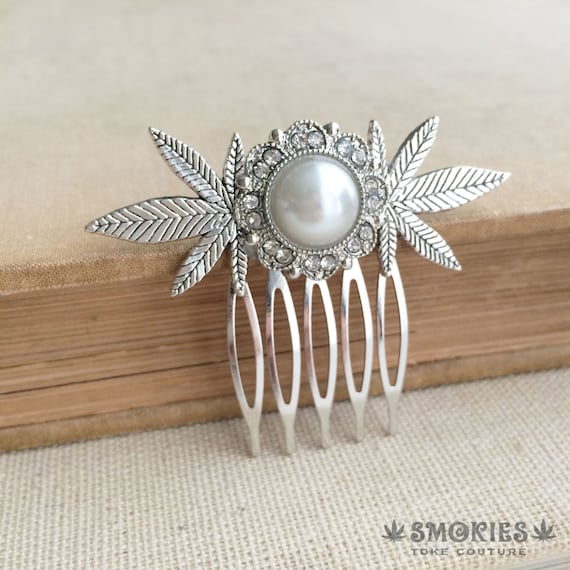 Weed Gift for Her Silver Cannabis Pearl Comb 420 Wedding - Etsy