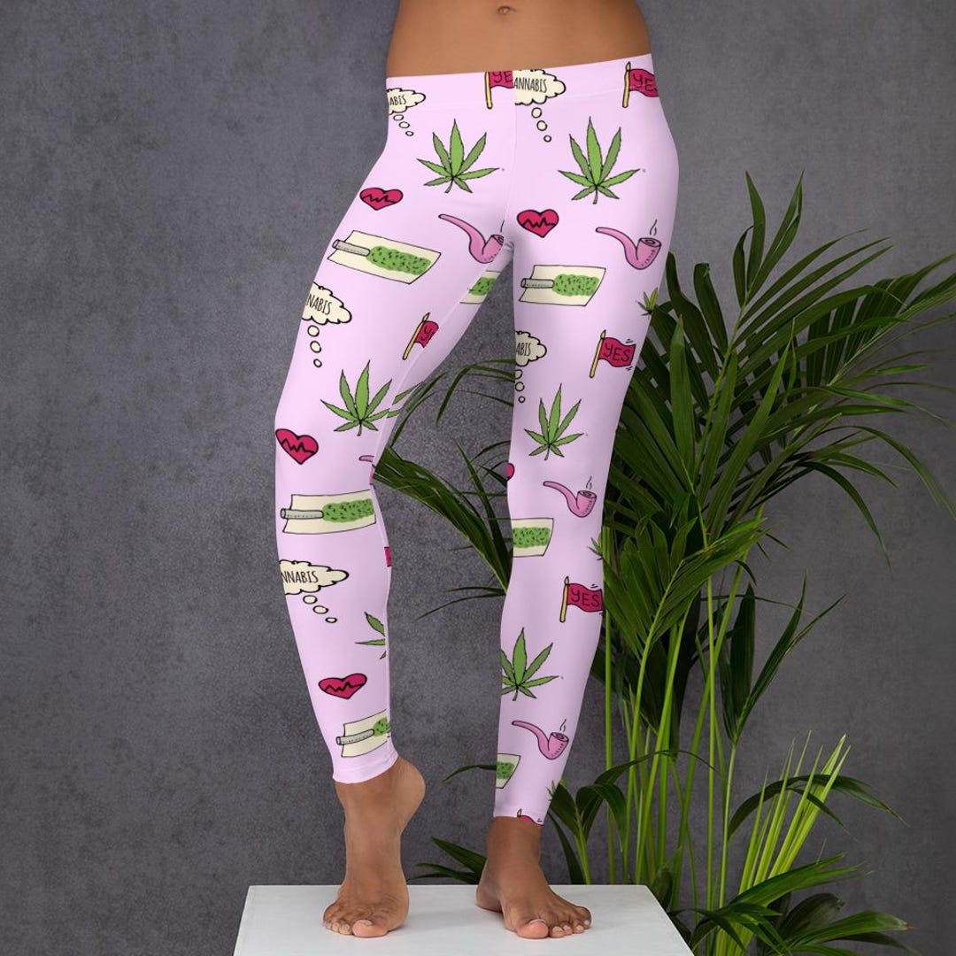 Cute Weed Leggings - Cannabis Doodles - Pink Girly Marijuana Yoga Pant ...