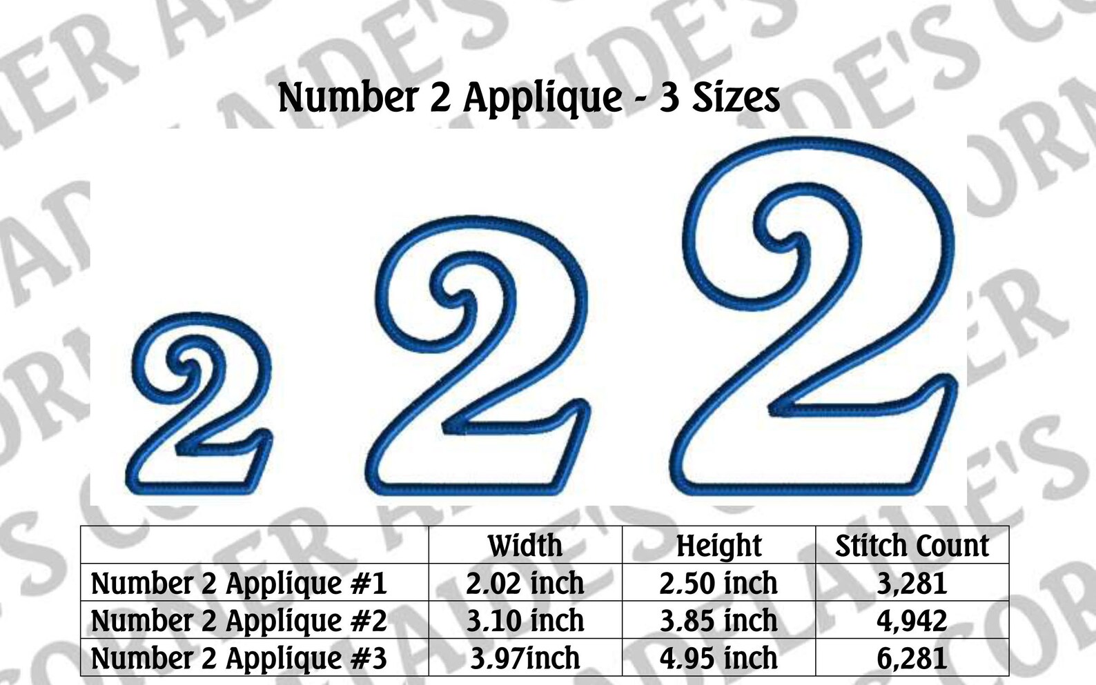 Number 2 two machine embroidery design 3 size applique 2nd | Etsy