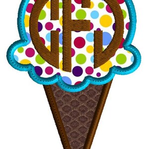Ice Cream Cone Monogram Frame, Waffle Cone Applique, 3 Size Ice Cream ...