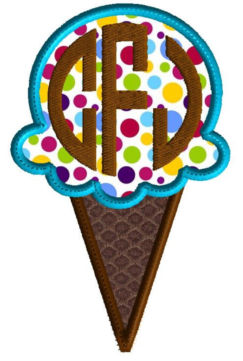 Ice Cream Cone Monogram Frame Waffle Cone Applique 3 size | Etsy