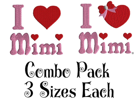 I Love Mimi Embroidery Design Combo Heart With Bow and Heart | Etsy