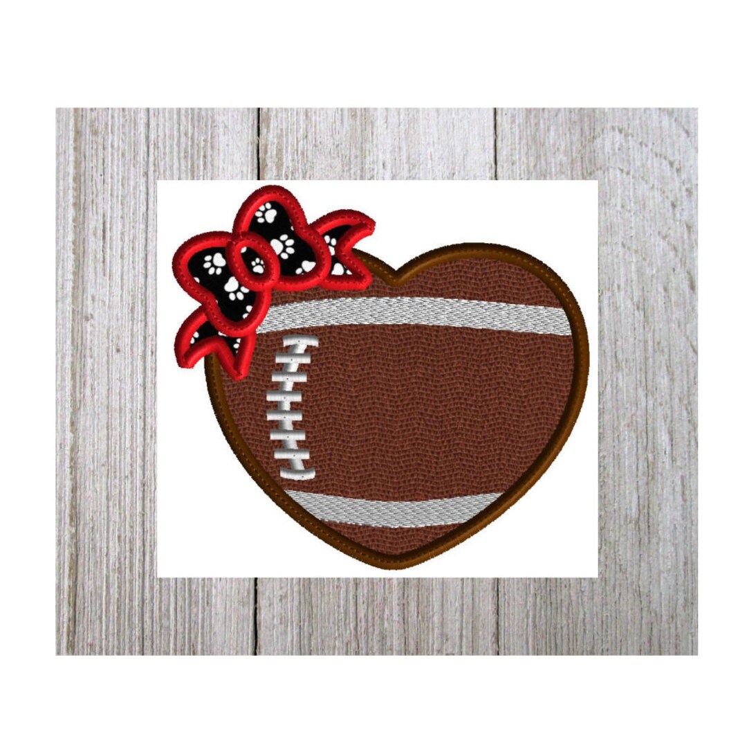 Embroidery Design, Football Heart Applique With Bow, 7 Sizes, Team ...