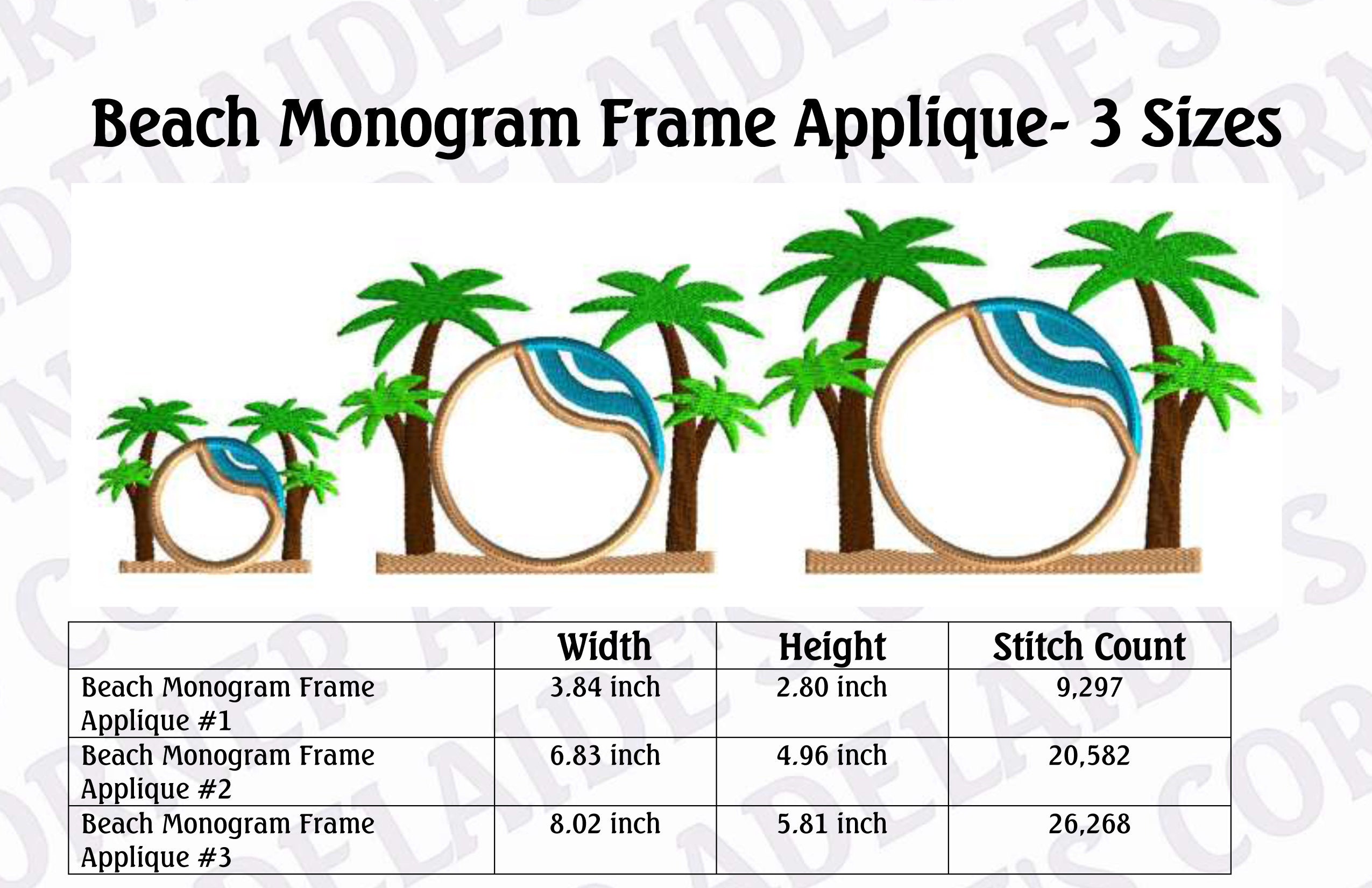 Embroidery design Beach Monogram Frame 3 size applique no | Etsy