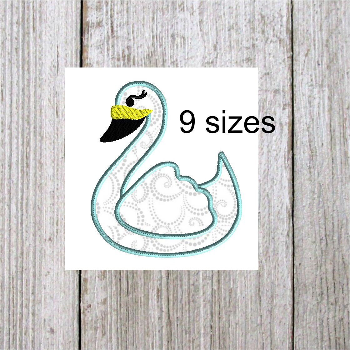 Swan embroidery Design Swan applique 9 size embroidery | Etsy