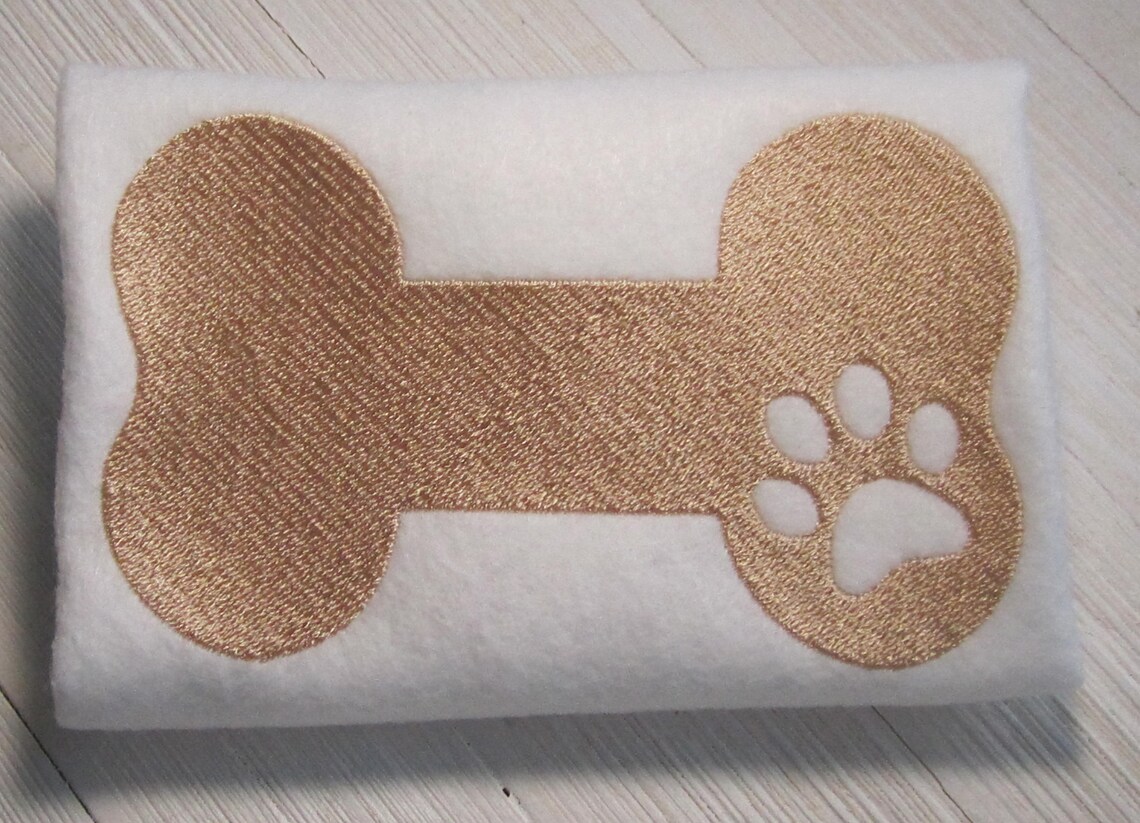 Dog Bone Embroidery Design, Embossed Paw Print, 6 Sizes, Filled Stitch ...