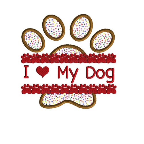 Embroidery Design I Love My Dog Filled Stitch 3 Sizes - Etsy